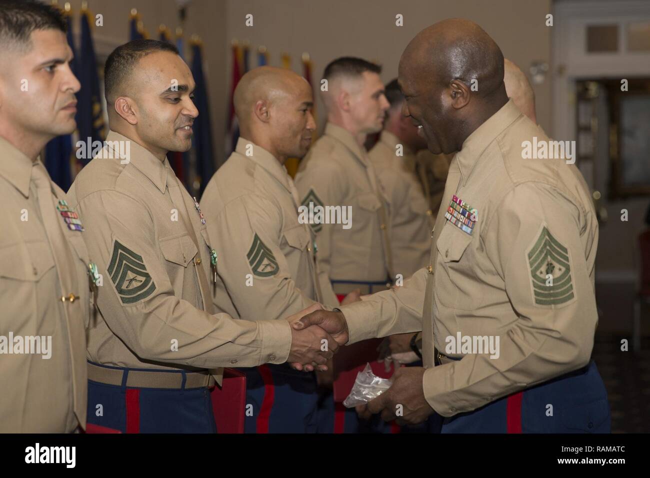 U.S. Marine Corps Sgt Maj. Of the Marine Corps Ronald L. Green shakes ...