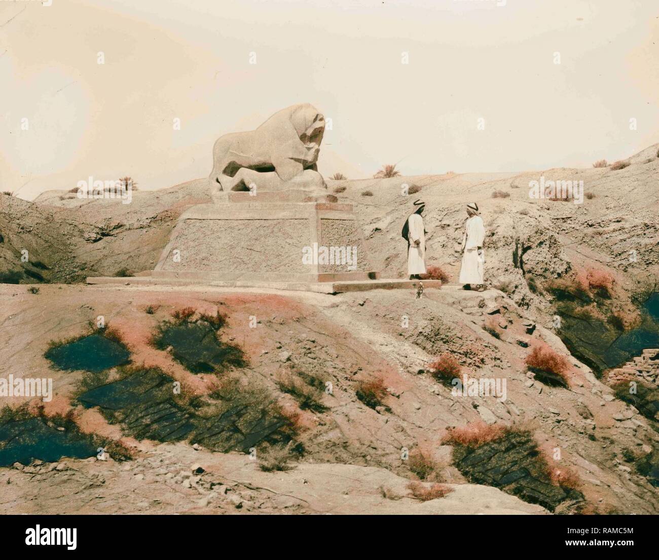 Babylon. Basalt lion with figures. 1932, Iraq, Babylon (Extinct city ...