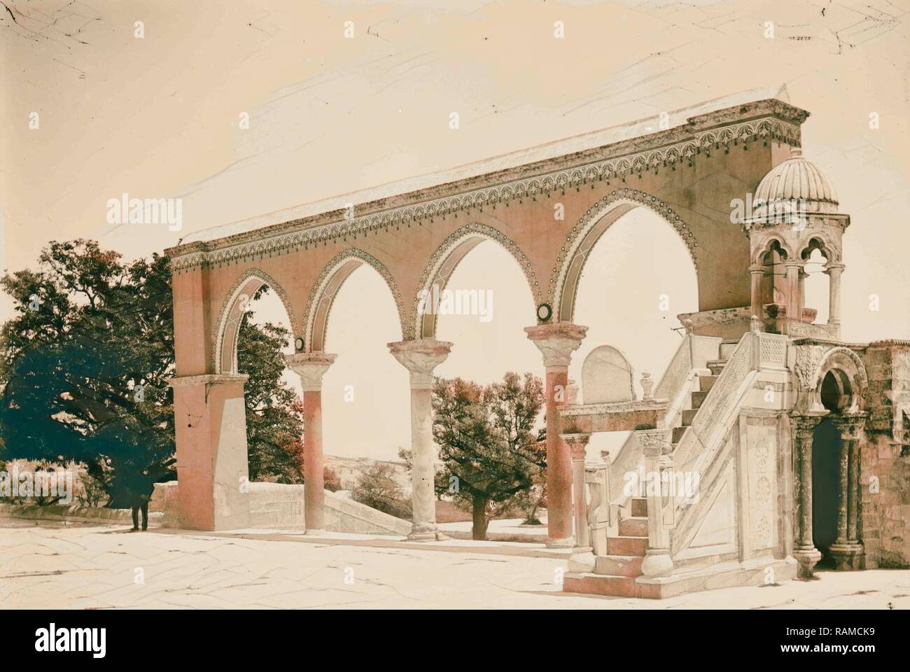 Jerusalem El-Kouds Colonnade and Pulpit of Omar. 1898, Israel ...