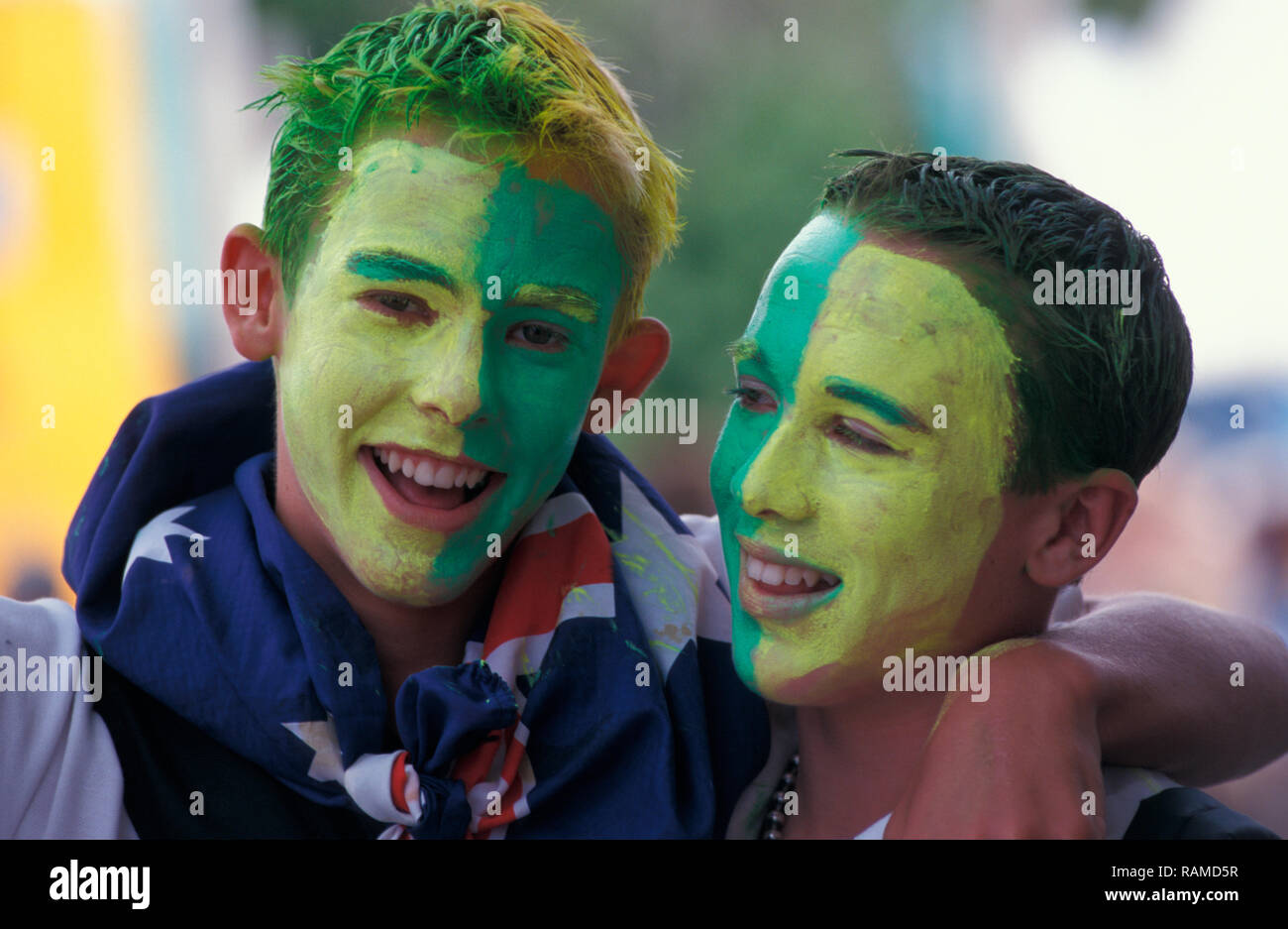 FACES OF HAPPY YOUNG AUSTRALIAN SPORT'S FANS, SYDNEY, NEW SOUTH WALES ...
