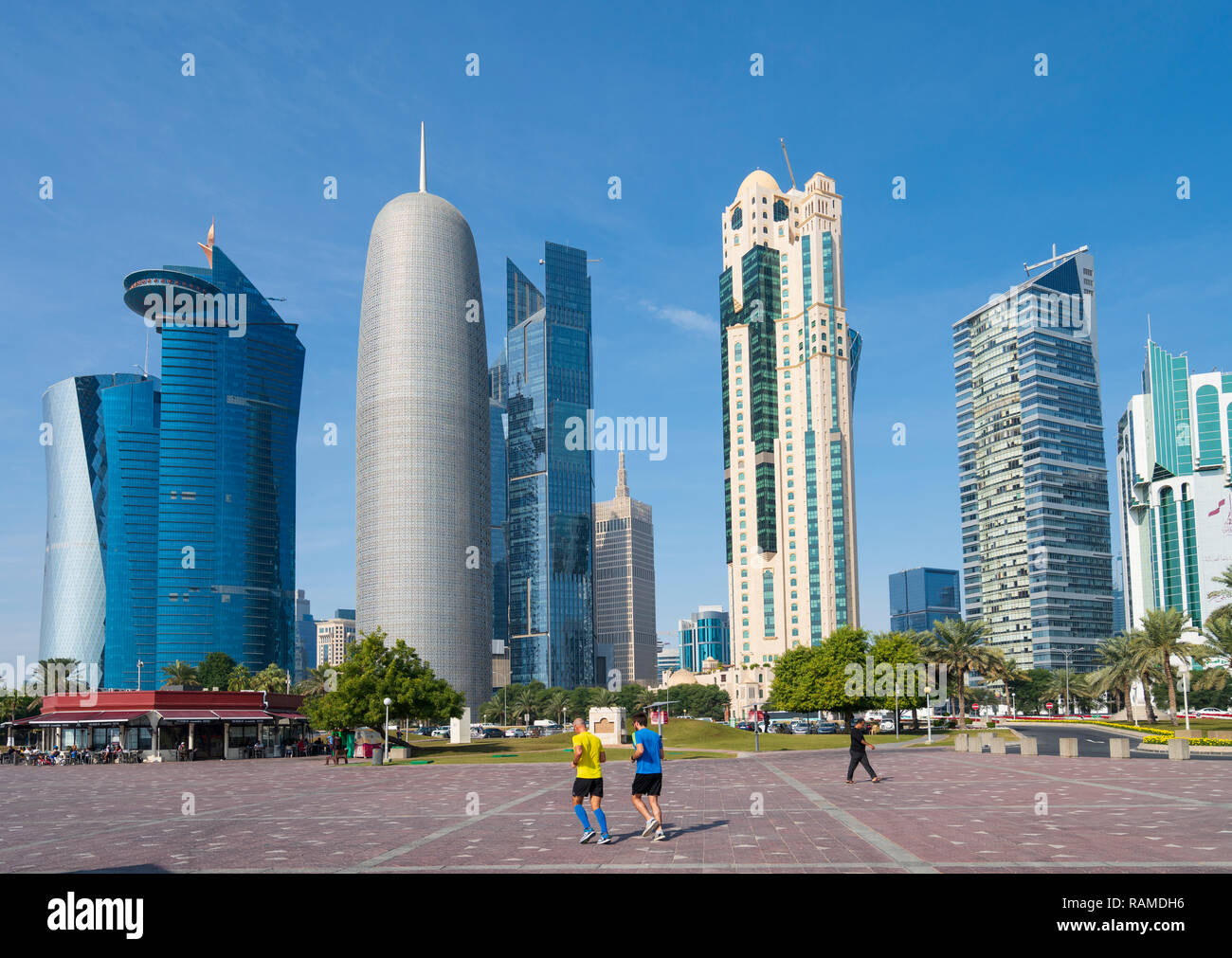 Daytime Skyline view of West Bay business district in Doha, Qatar Stock ...