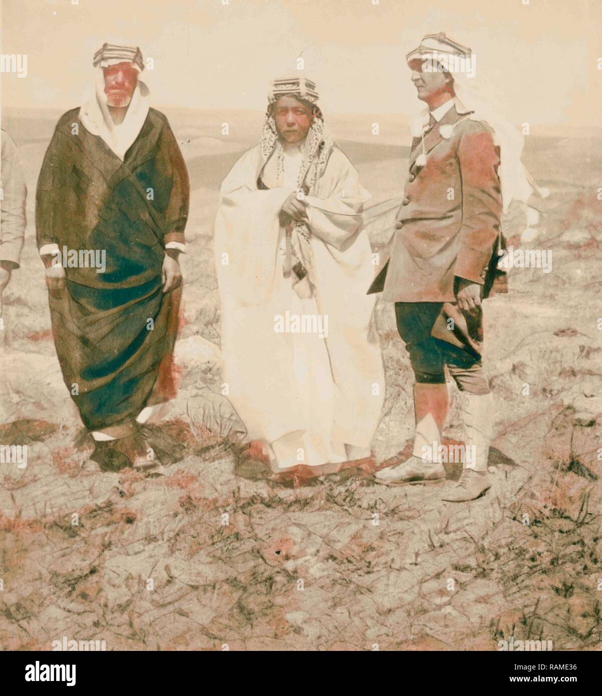 Emir Abdullah (center), Mr. John Whiting, and one of the Emir's staff ...