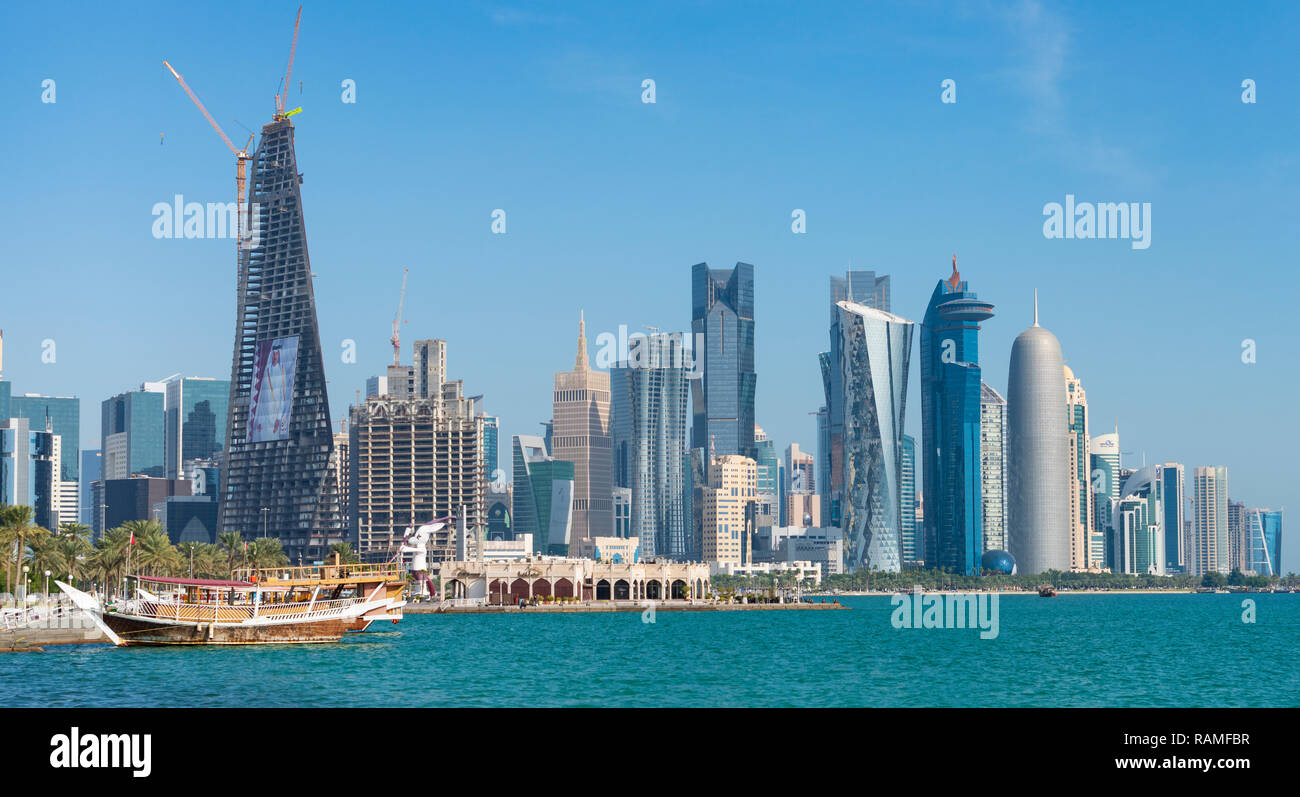 Daytime Skyline view of West Bay business district from The Corniche in ...