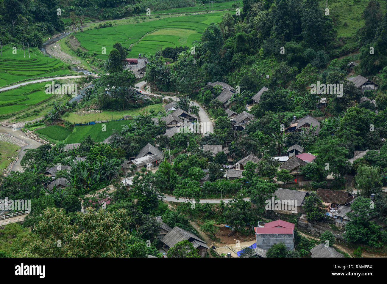 Vietnamese traditional house at mountain village in Northern Vietnam ...