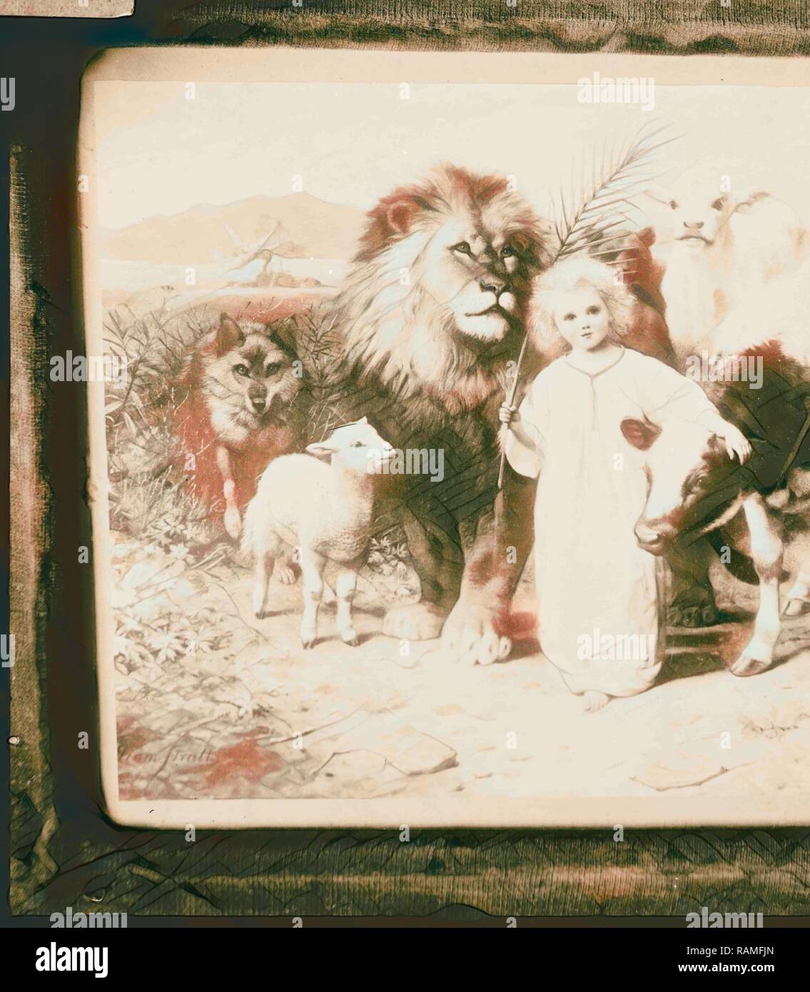 Copy of painting of young boy with lion, sheep, and other animals. 1898 ...