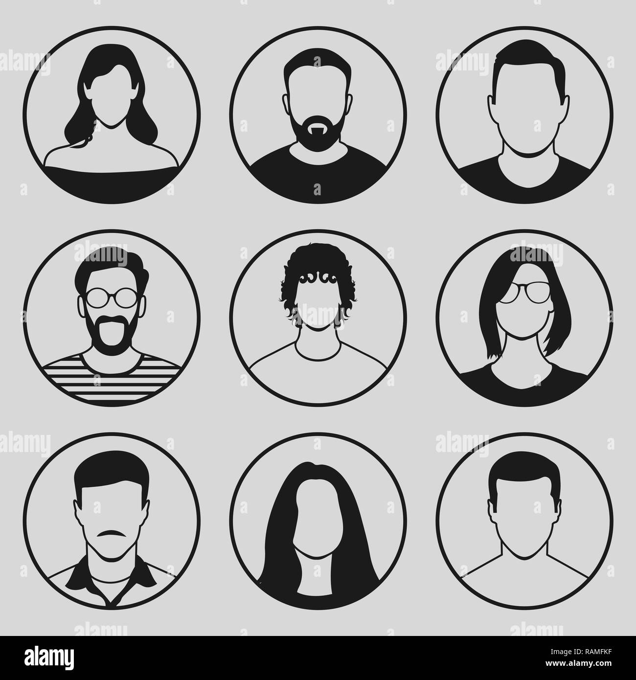 Male and female faces icon set on gray background Stock Vector Image ...