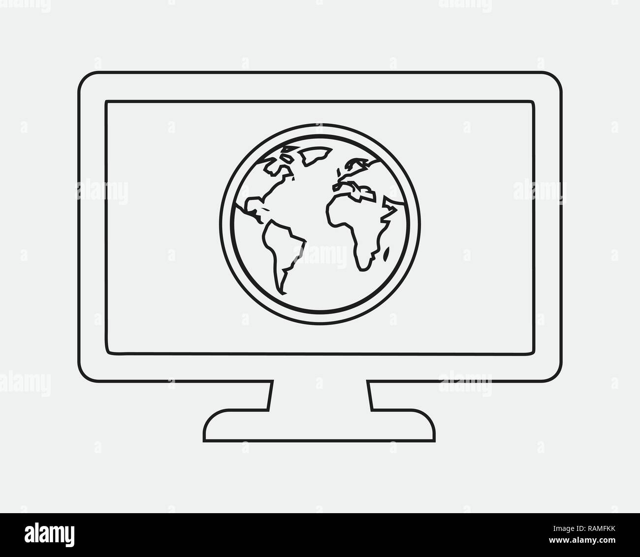 Global communication line icon with Globe and computer monitor symbol ...