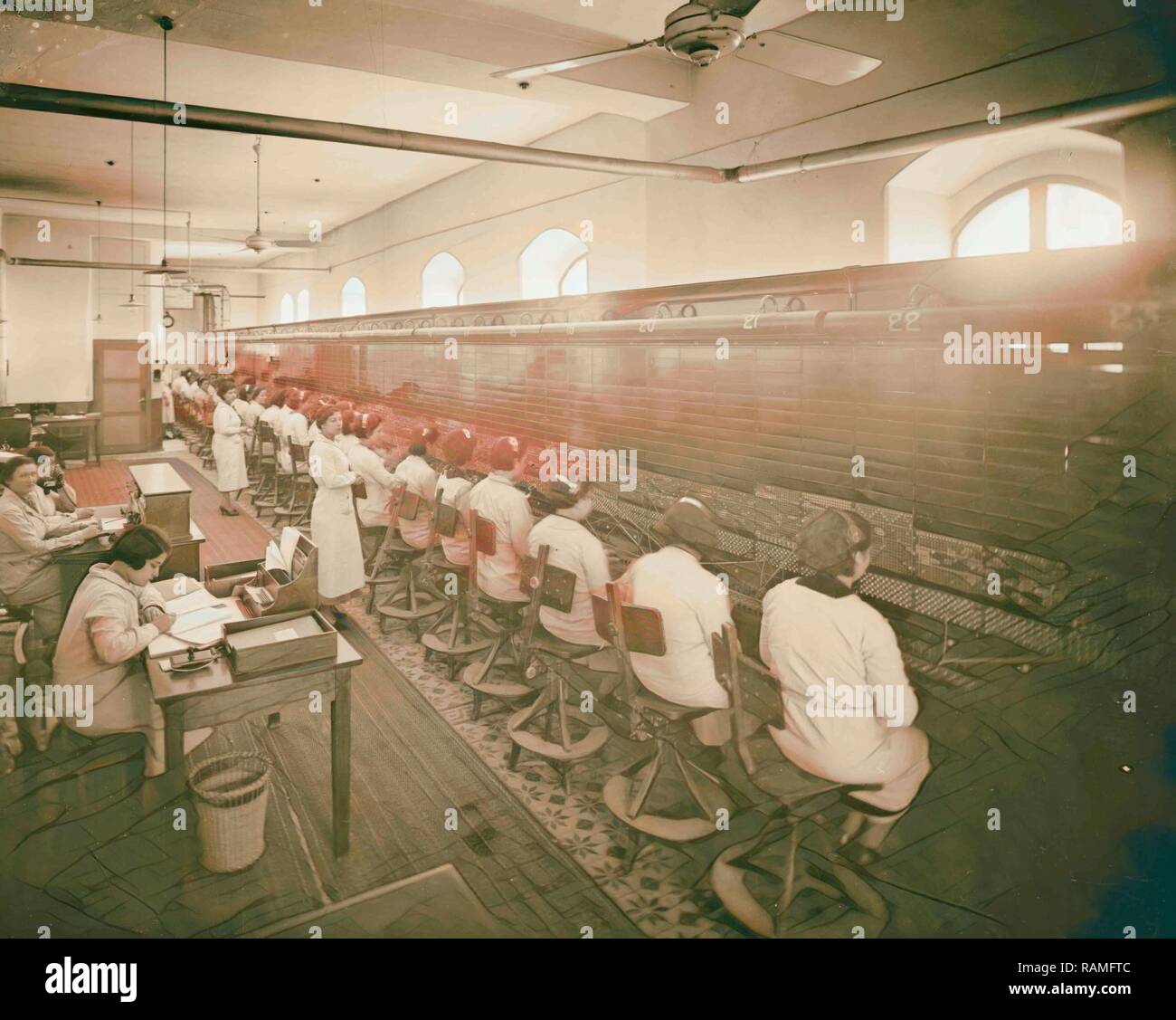 Telephone co.-central switchboard. 1898, Middle East, Israel and/or ...