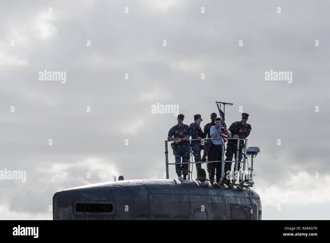 (February 16, 2017) Members of the USS Texas (SSN 775) man the sail as ...