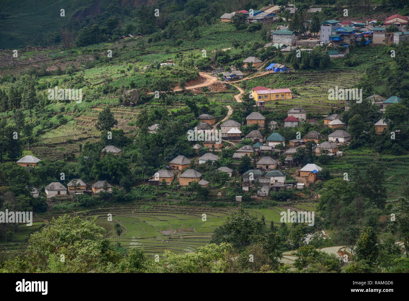 Vietnamese traditional house at mountain village in Northern Vietnam ...