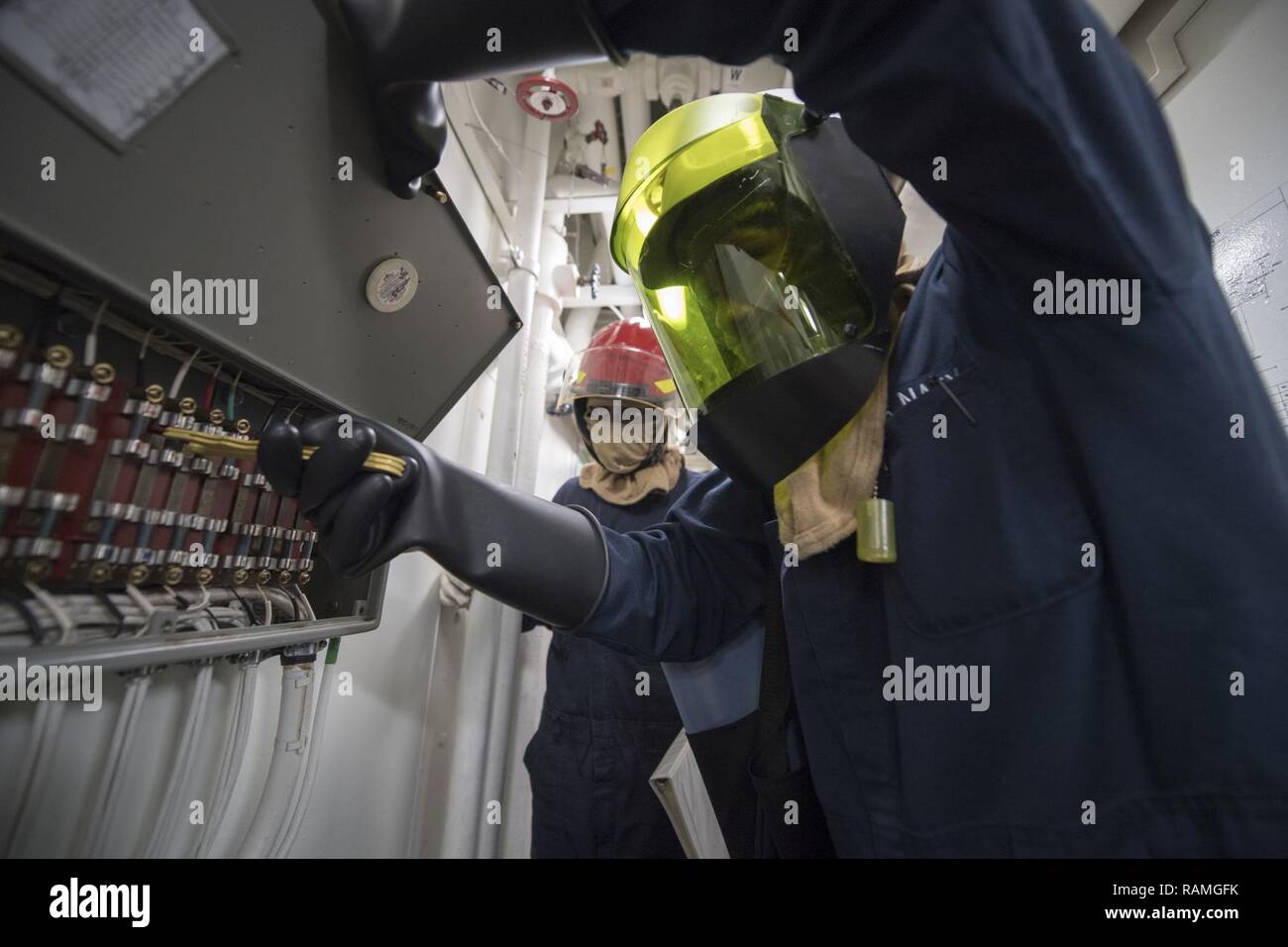 PACIFIC OCEAN (Feb. 21, 2017) Engineman 3rd Class Adam Powell (right ...