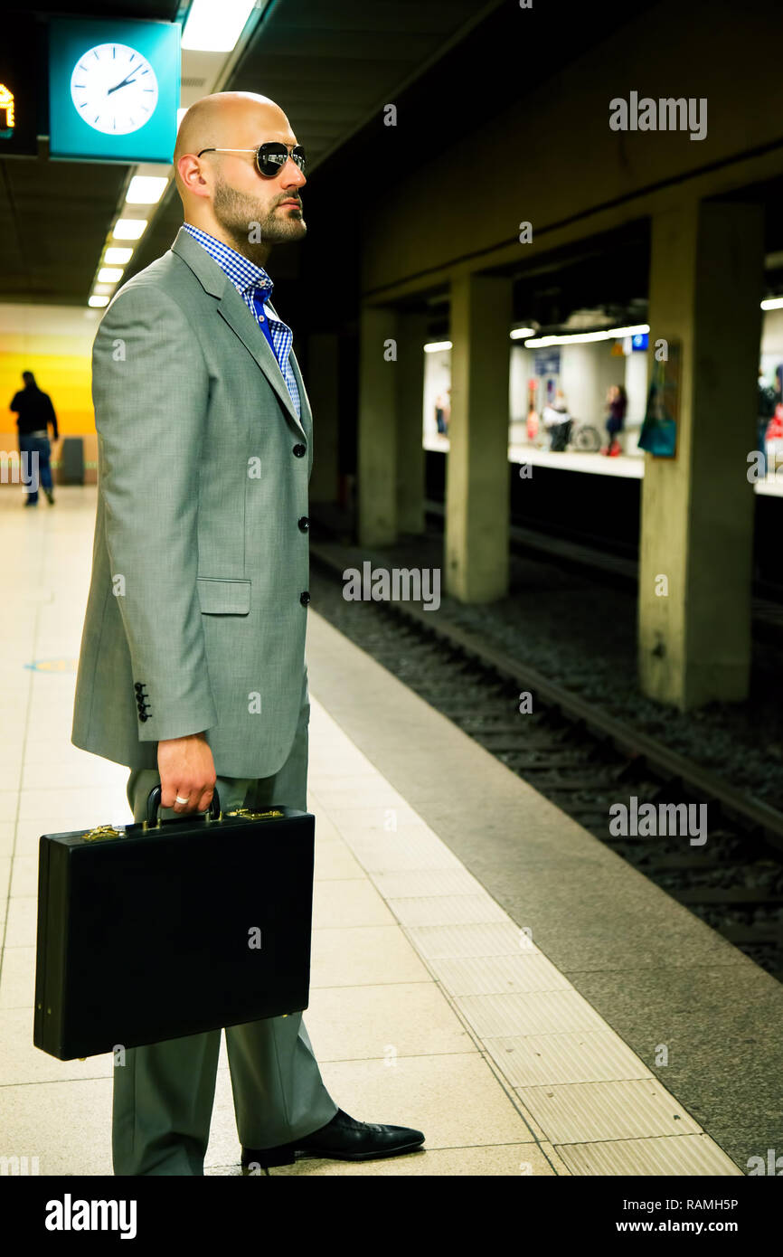 Business Man Waiting Train in Metro Station Photo Stock Photo - Alamy