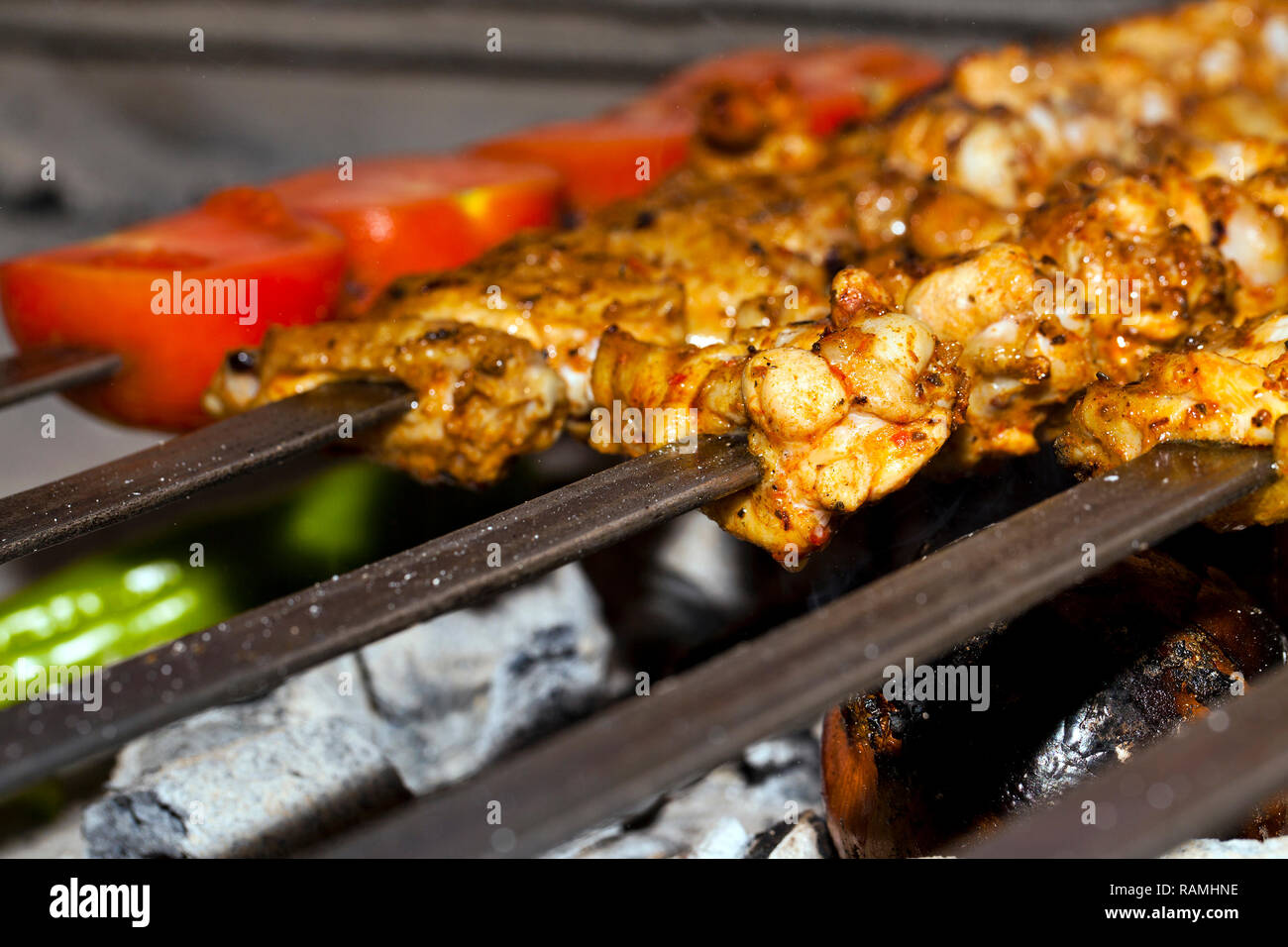 Chicken Food Barbecue Grill on Fire Photo Stock Photo - Alamy