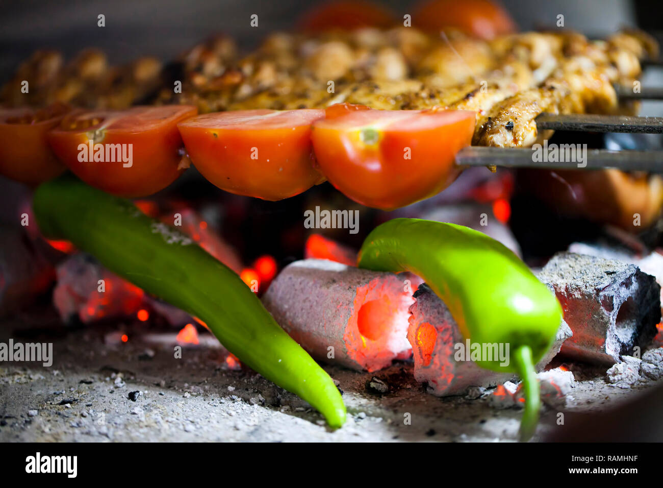 Chicken Food Barbecue Grill on Fire Photo Stock Photo - Alamy
