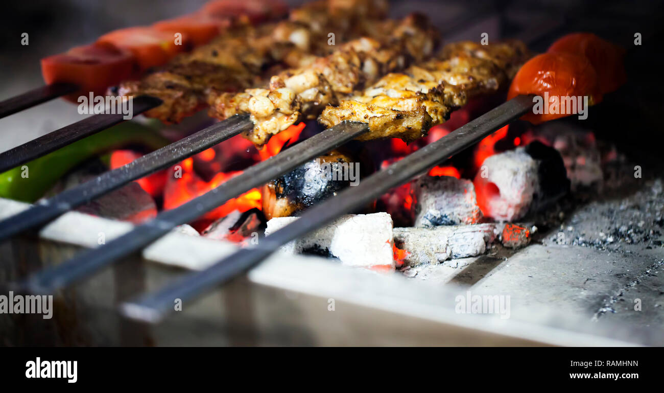 Chicken Food Barbecue Grill on Fire Photo Stock Photo - Alamy