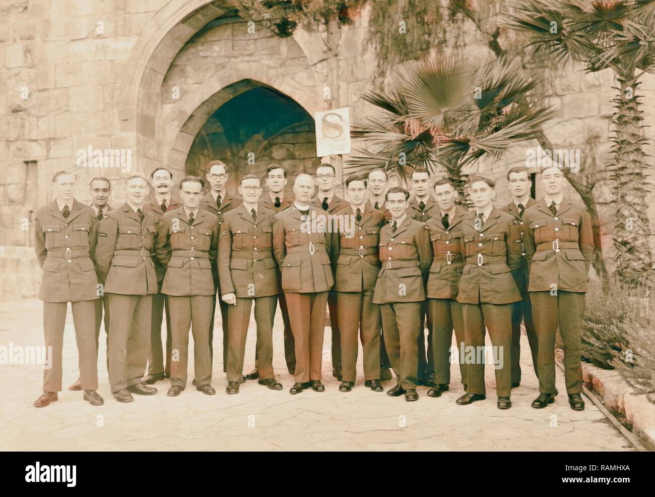 R.A.F., Royal Air Force group taken at tower of David for Padre Smith ...