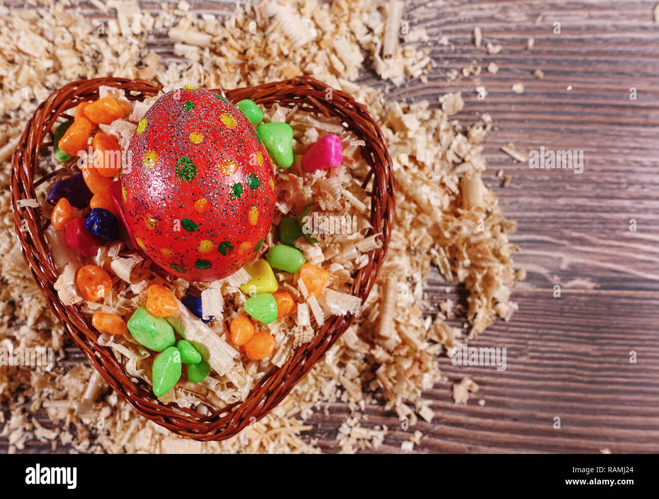 Colorful Paschal Easter Eggs in Heart Basket Celebration Traditional ...