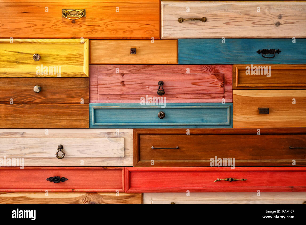 Colorful Wooden Drawer, Abstract Decorative Design on Wall Stock Photo ...