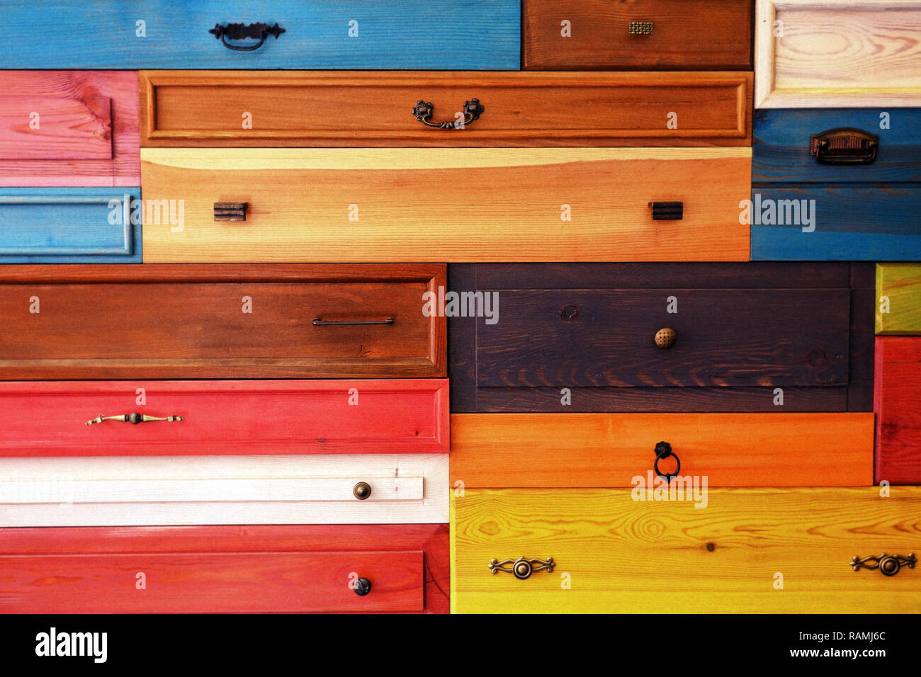 Colorful Wooden Drawer, Abstract Decorative Design on Wall Stock Photo ...