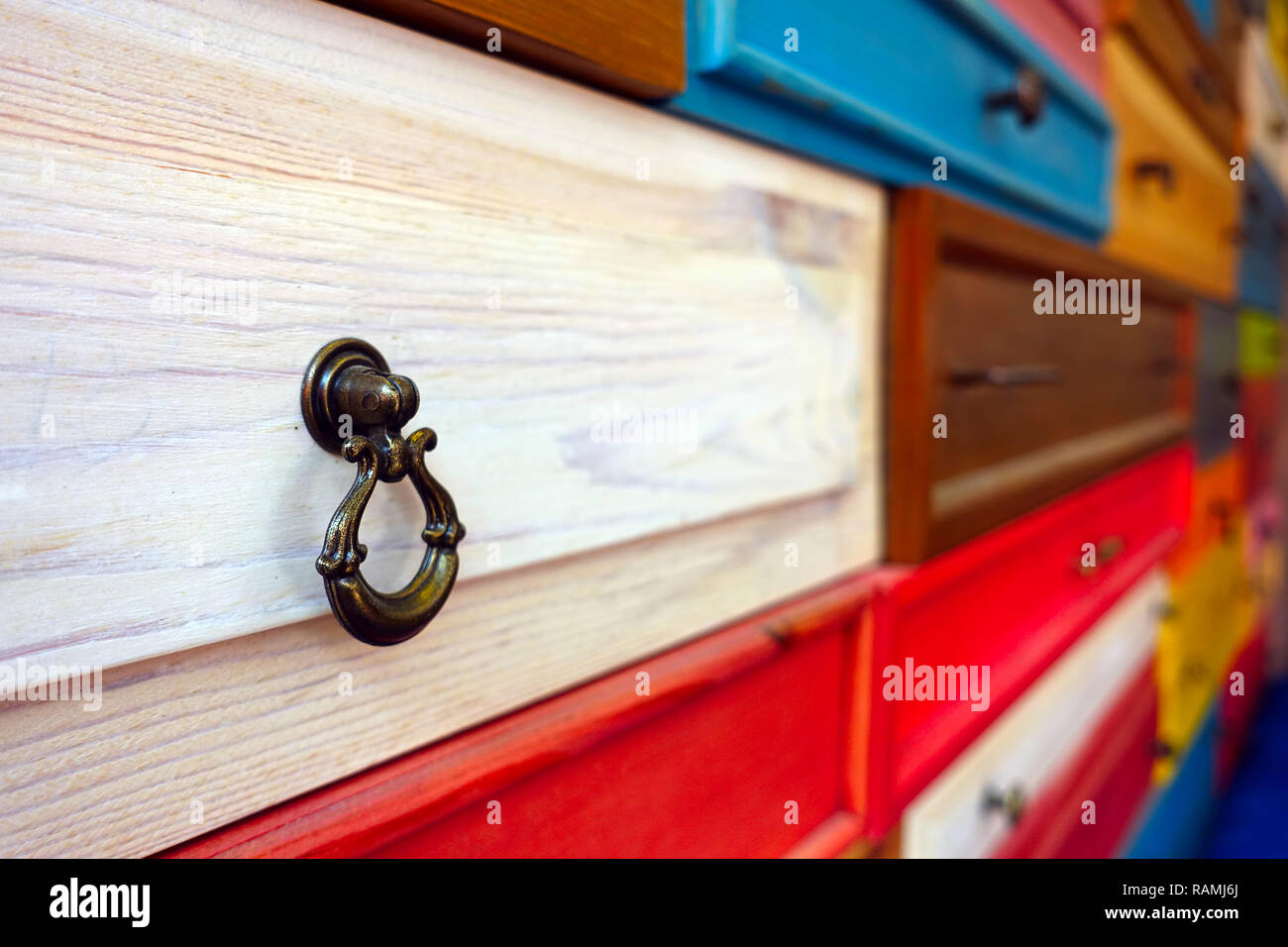 Colorful Wooden Drawer, Abstract Decorative Design on Wall Stock Photo ...