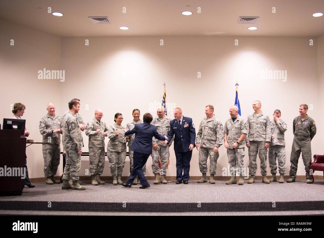 Retired Chief Master Sgt. Sheila Richard reads the Chief's Creed during ...