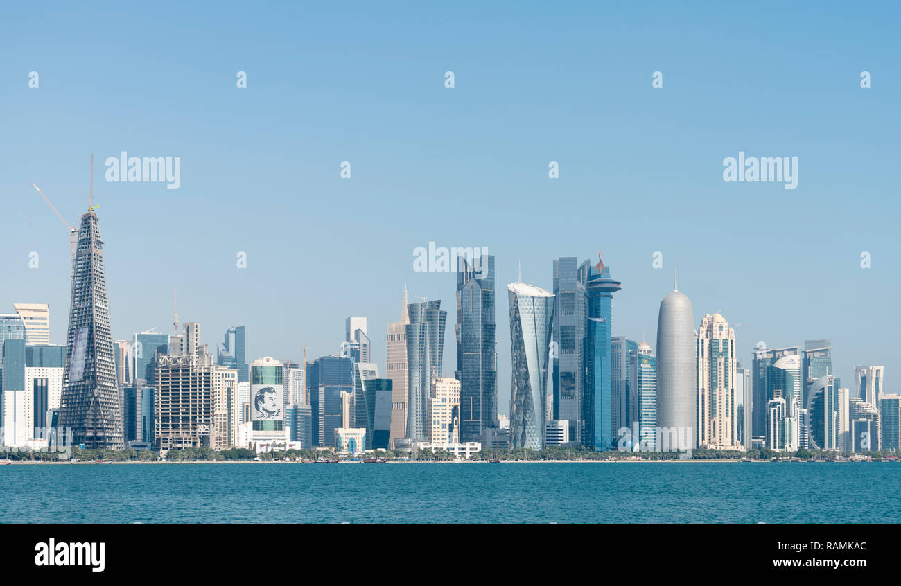Daytime Skyline view of West Bay business district from The Corniche in ...