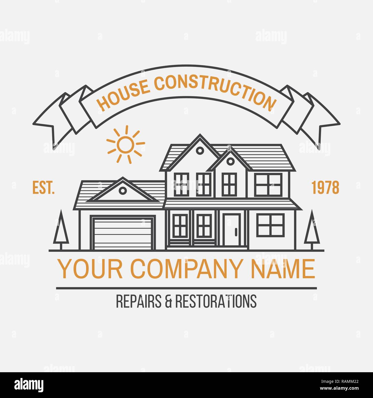 House construction company identity with suburban american house ...