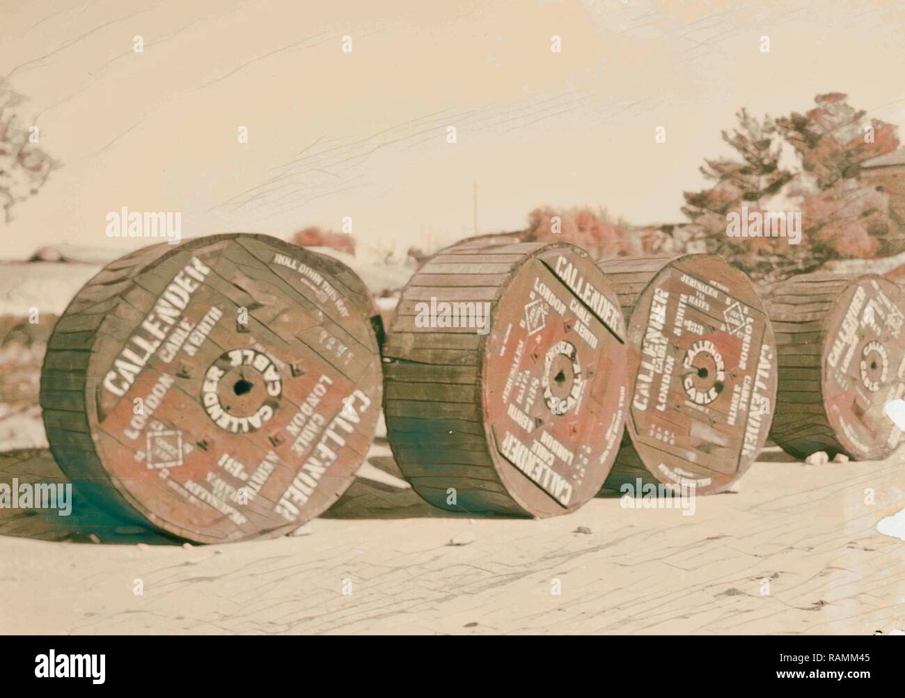 Containers marked 'Callender Cable, London & Frith, Jerusalem via Haifa ...