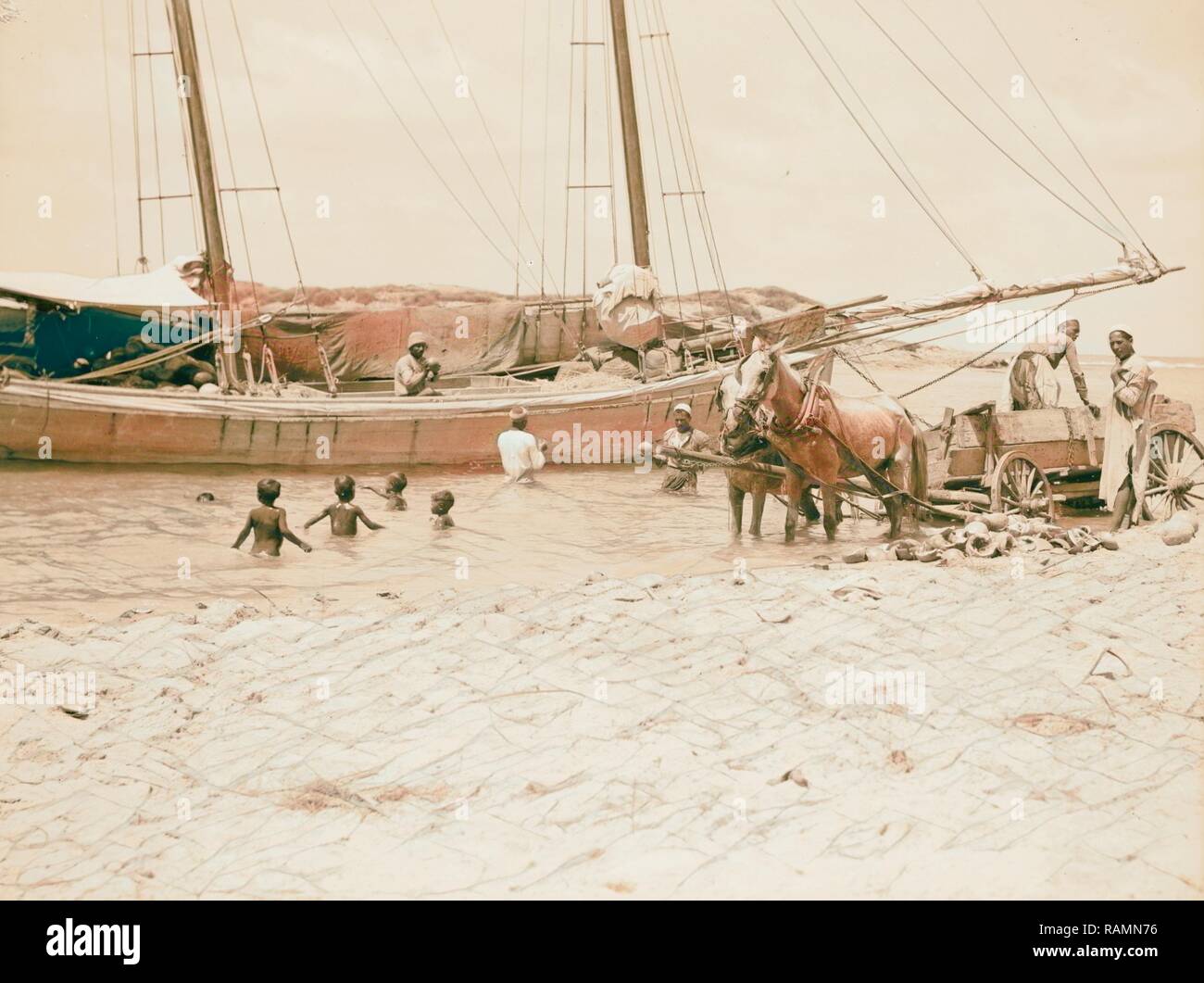 Tantoura shipping. Loading sailing vessel with melons. a view of a boat ...