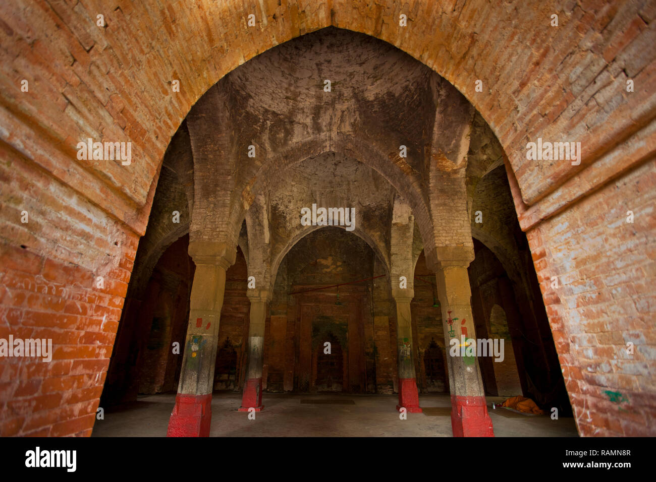 Inside view of the Nine Domed Mosque. Bagerhat, Bangladesh Stock Photo ...