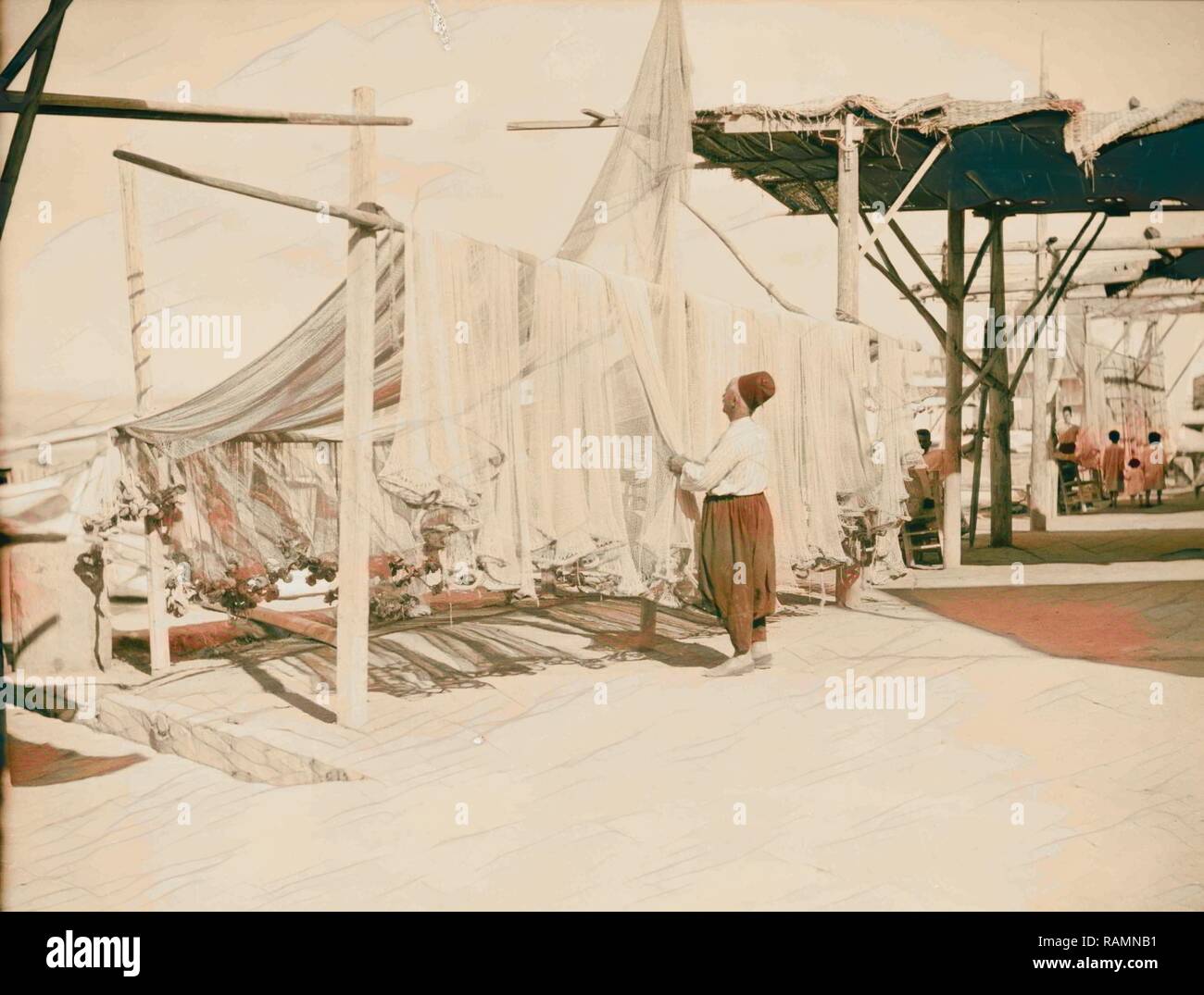Syria. Tyre to Tripoli and Krak de Chevalier. Sidon. Fisherman drying ...