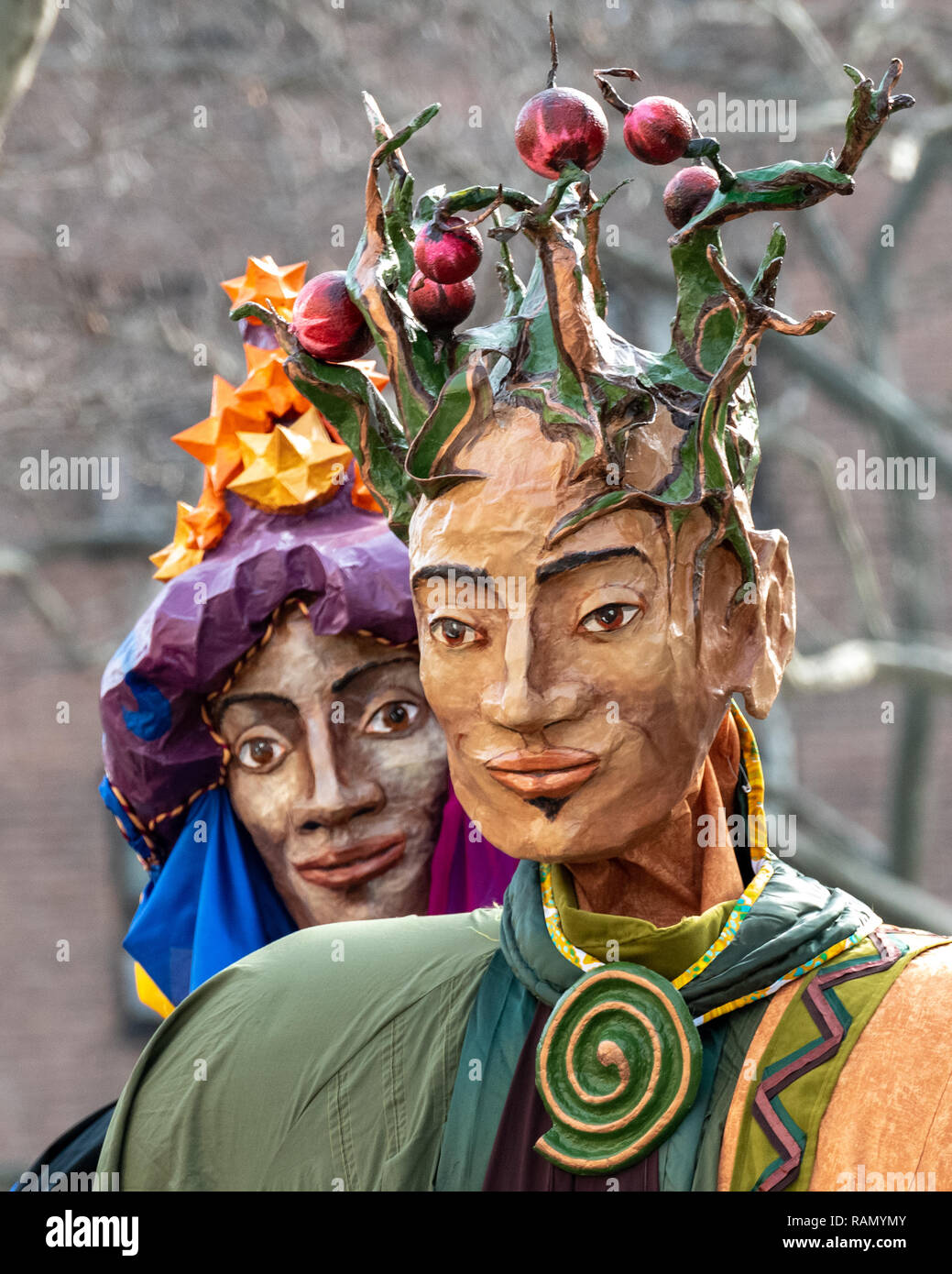 New York, USA. 4th Jan 2019. Gigantic hand-made puppets appear at the ...