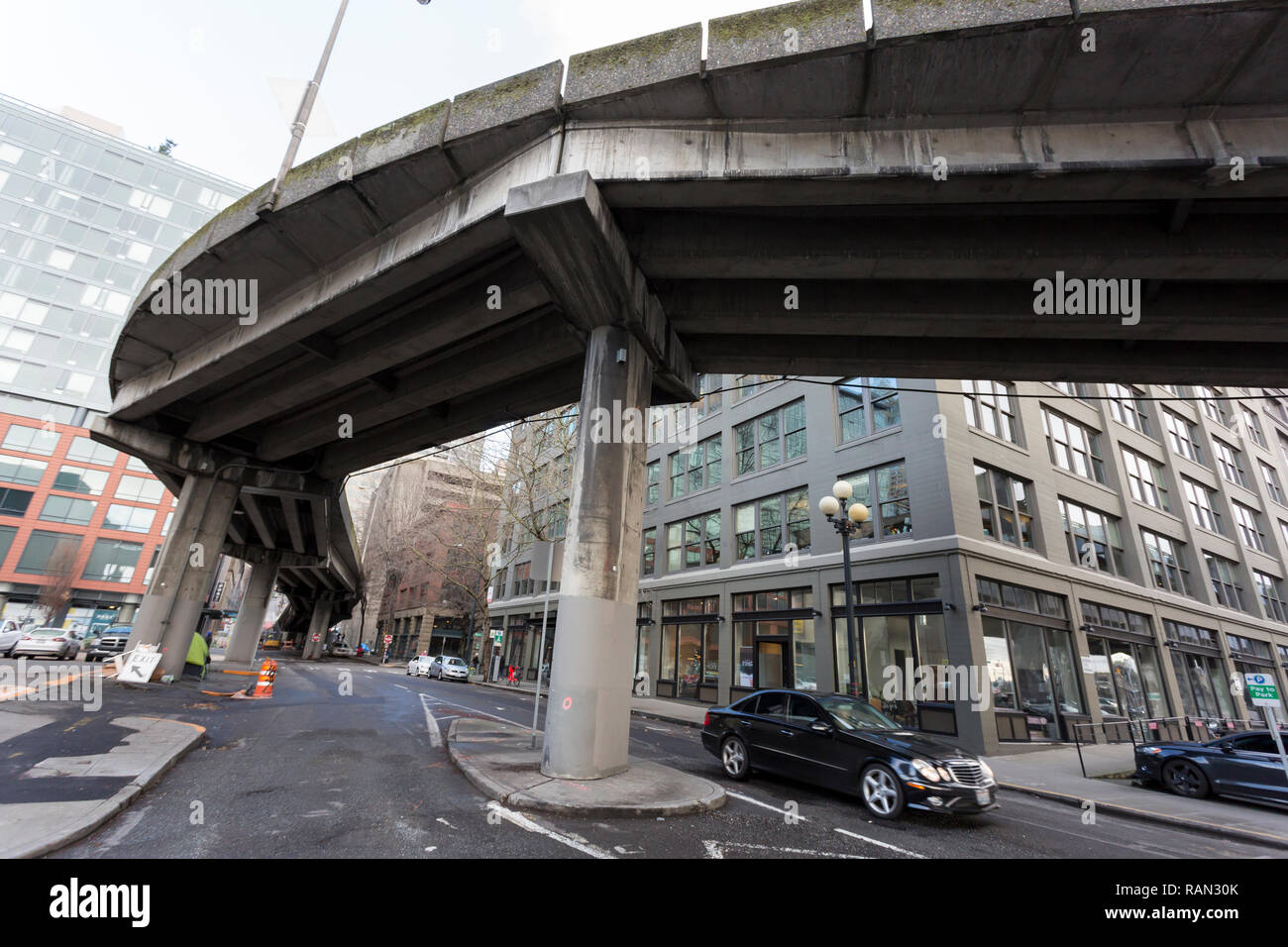 Seattle, Washington, USA. 4th January, 2019. The Columbia Street onramp ...