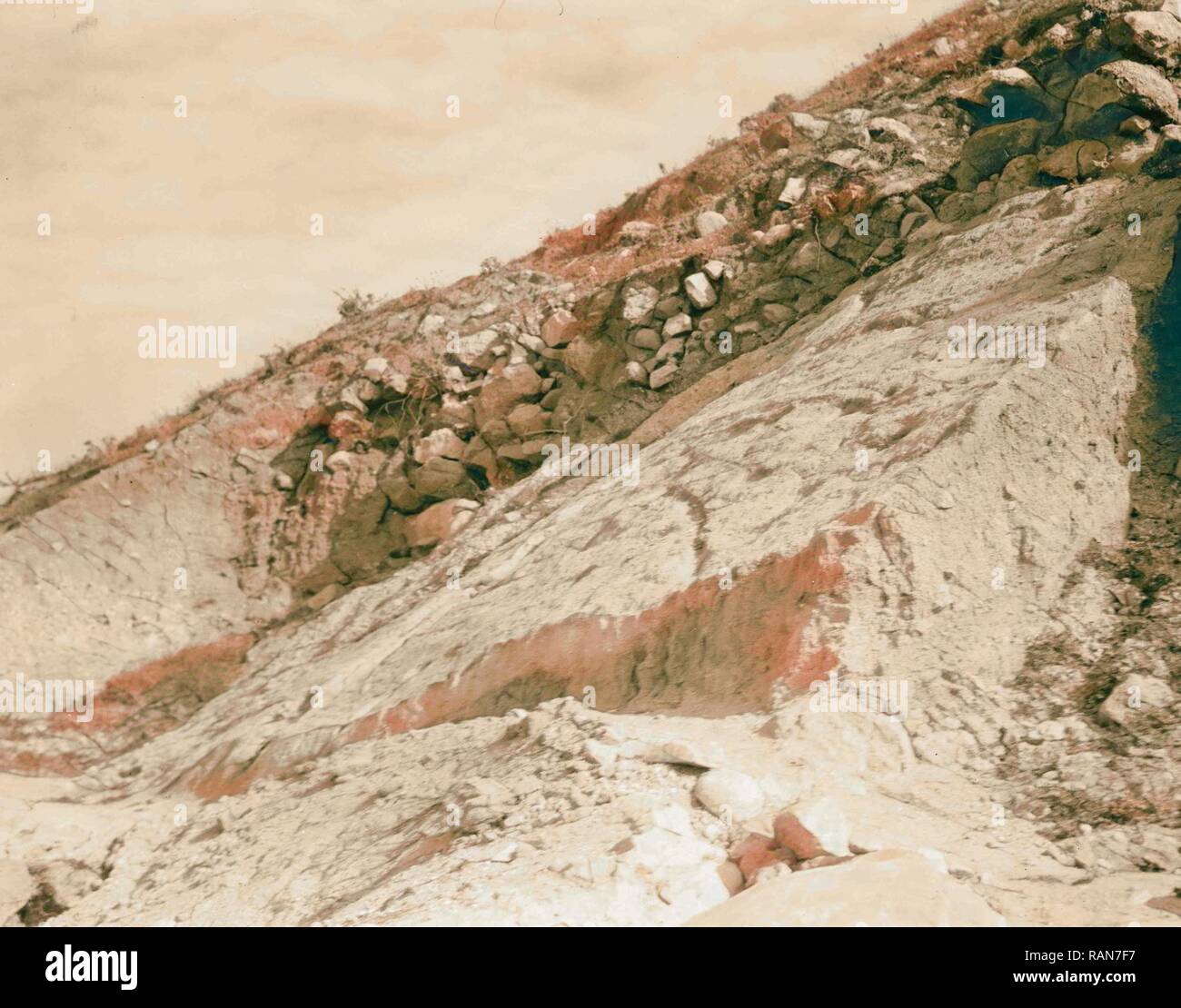 Tel Deweir, Lachish, Exposed portion of Hyksos glacis, N.W. corner of ...