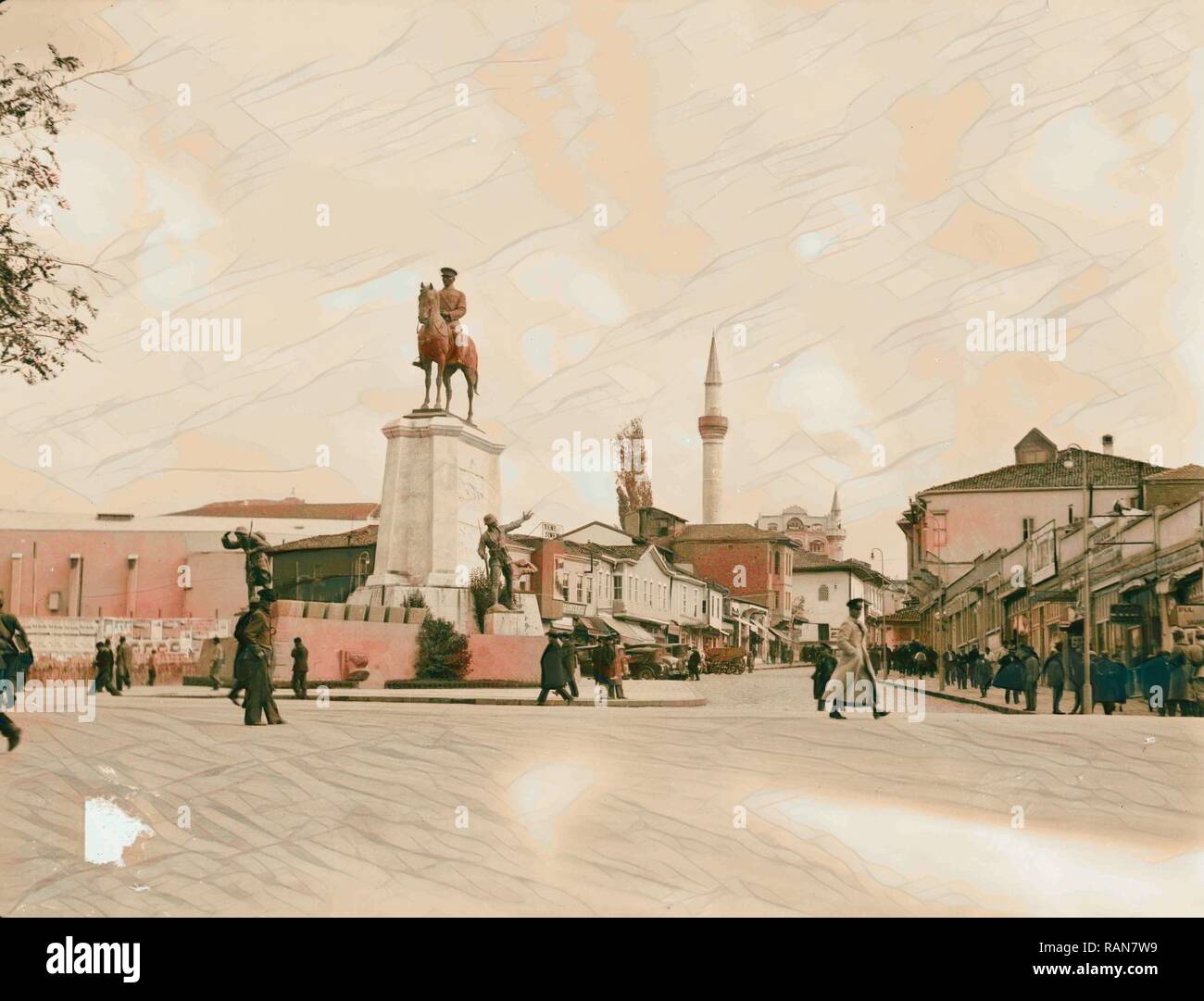 Turkey. Ankara. Equestrian statue of Ataturk between old and new Ankara ...