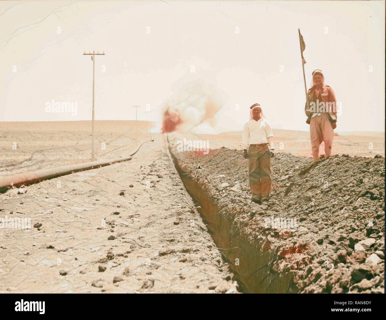I.P.C., Iraq Petroleum Company. Preparing trench for pipe line on ...