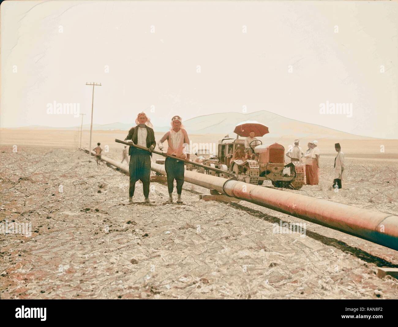 I.P.C., Iraq Petroleum Company. Welding pipes together, on Esdraelon ...