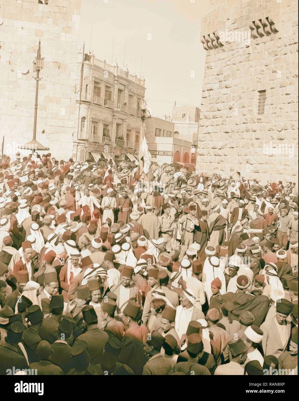 Nebi Musa, 1937, at shrine procession in street, American Colony store ...