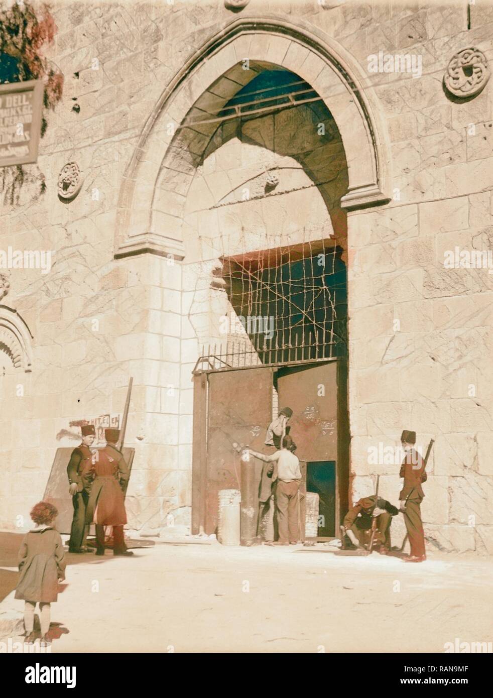 Disturbance 1938. David's Gate or Zion Gate closed by iron sheets. 1938 ...