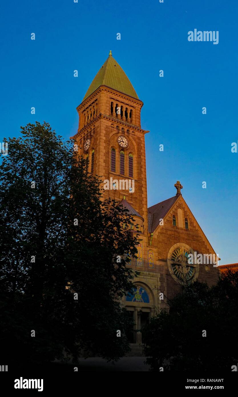 Sunset view to Vasa church aka Vasakyrkan in Goteborg, Sweden Stock ...