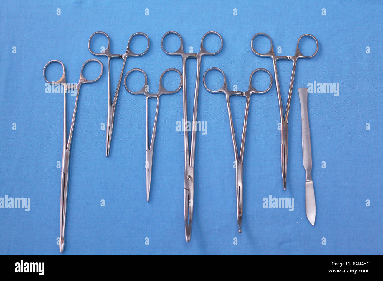 surgical tools on the table before the operation Stock Photo - Alamy