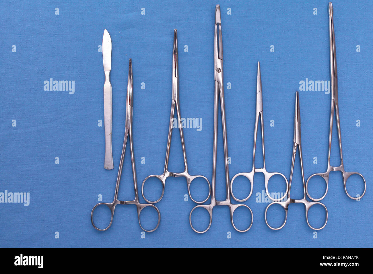 surgical tools on the table before the operation Stock Photo - Alamy
