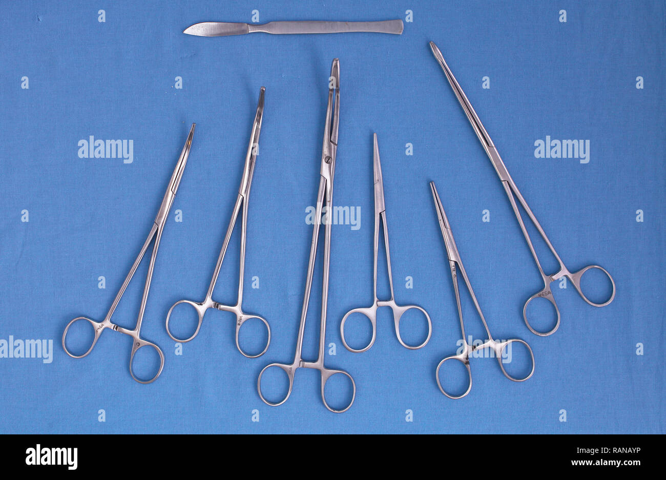 surgical tools on the table before the operation Stock Photo - Alamy