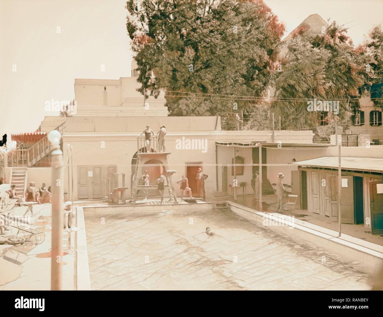 Hotels. Mena House. The swimming pool. 1934, Egypt, Cairo. Reimagined ...