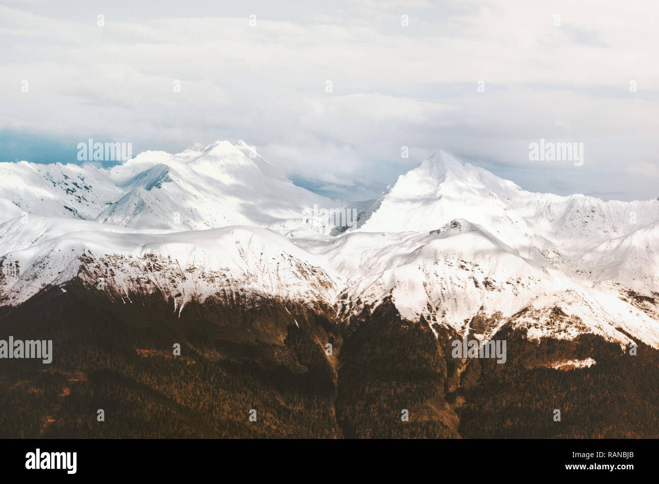 Snowy mountains peaks range landscape Travel aerial view wilderness ...