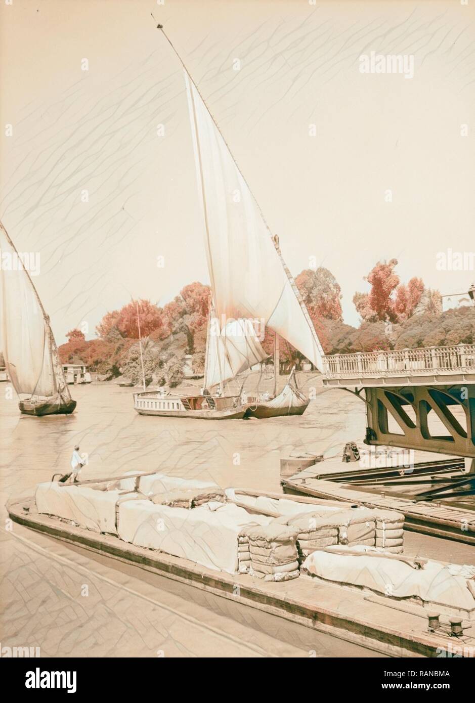 River scenes. The Nile. Craft pasing through open bridge. 1934, Egypt ...