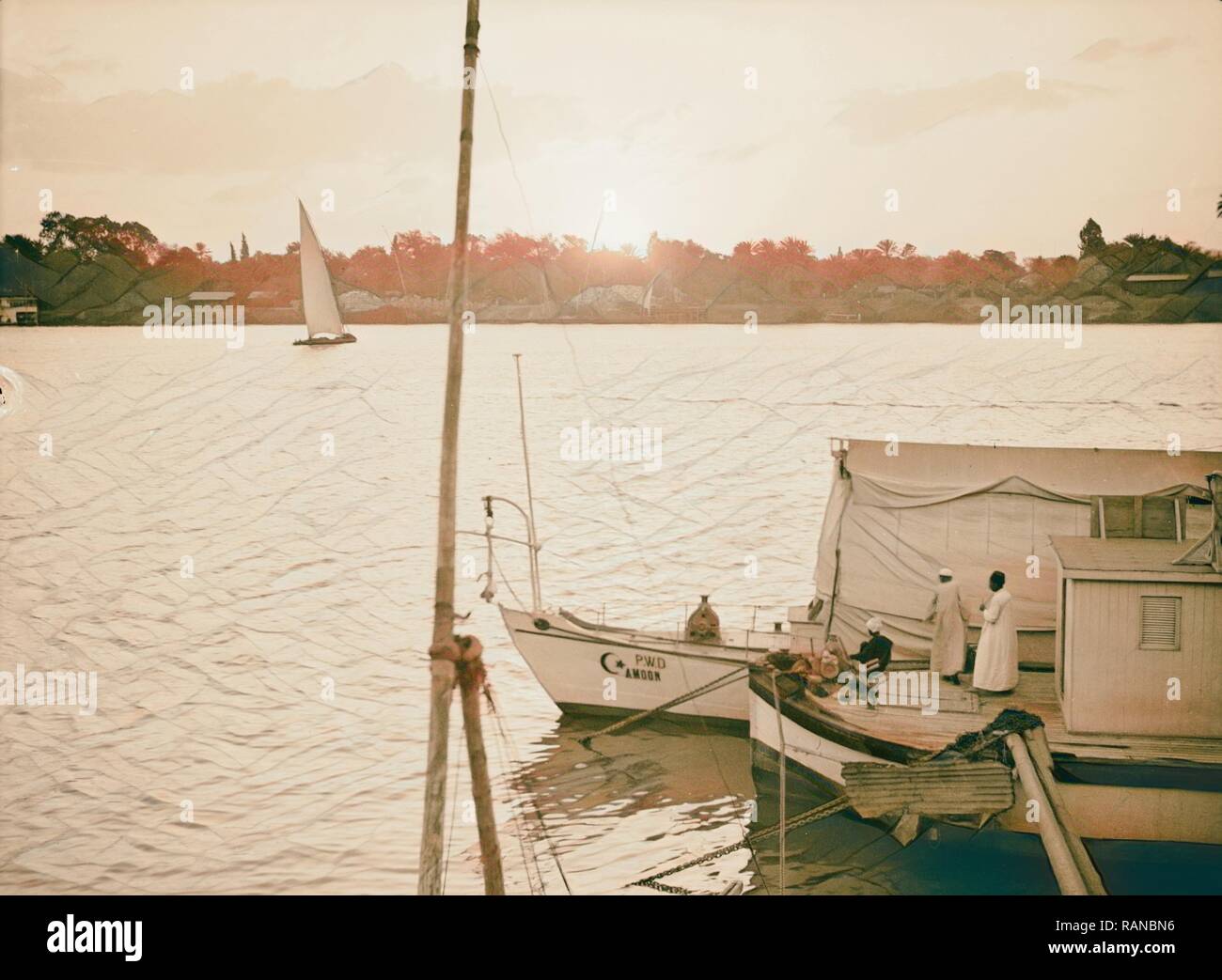 River scenes. The Nile. Sunset scenes across the Nile. 1934, Egypt ...