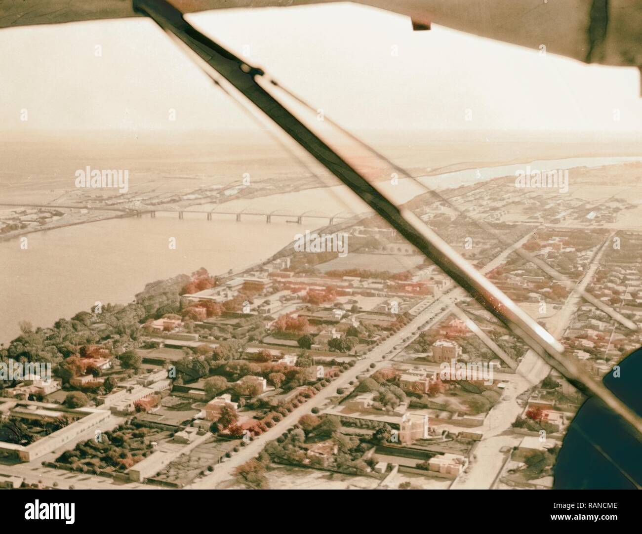 Sudan. Khartoum. Air view. Khartoum, Nile and R.R. [i.e., railroad ...