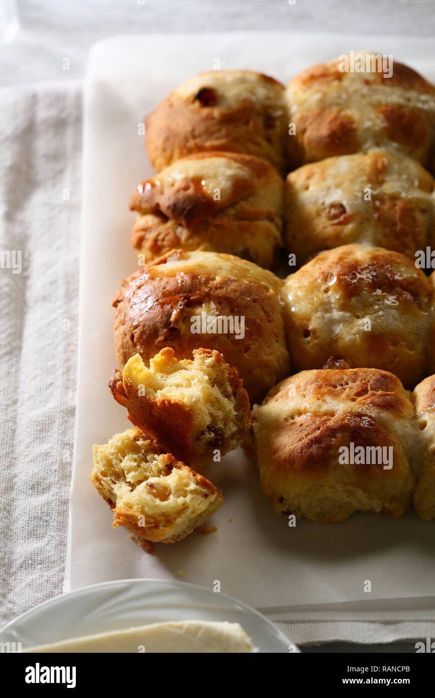 Hot cross buns on white Stock Photo - Alamy