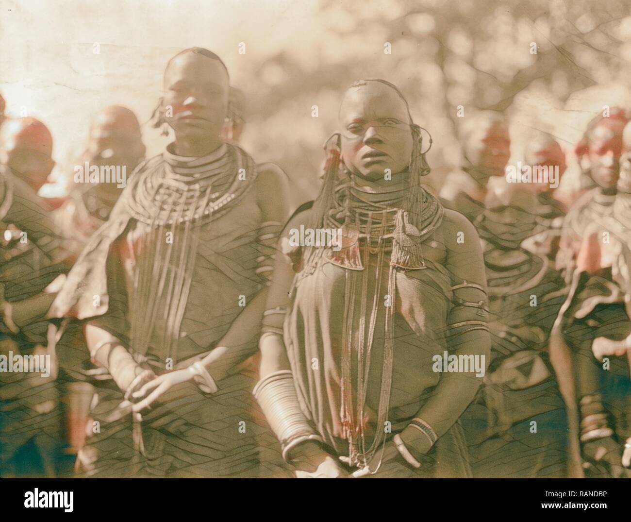 Tanganyika. Arusha. Masai girls and women at the wedding. Close up ...